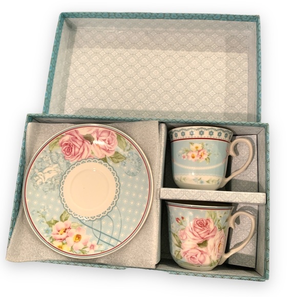 Dining | Grace Teaware Porcelain Set 2 Teacups Wsaucers 2oz Pink Roses ...